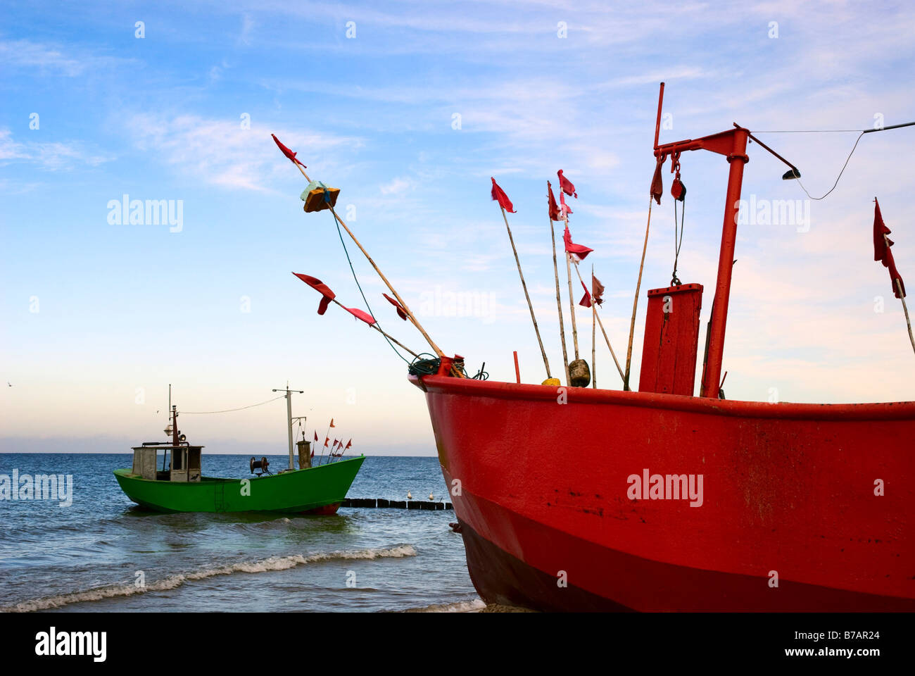 Fishing boats on the beach of Wollin Island, Poland, Europe Stock Photo ...