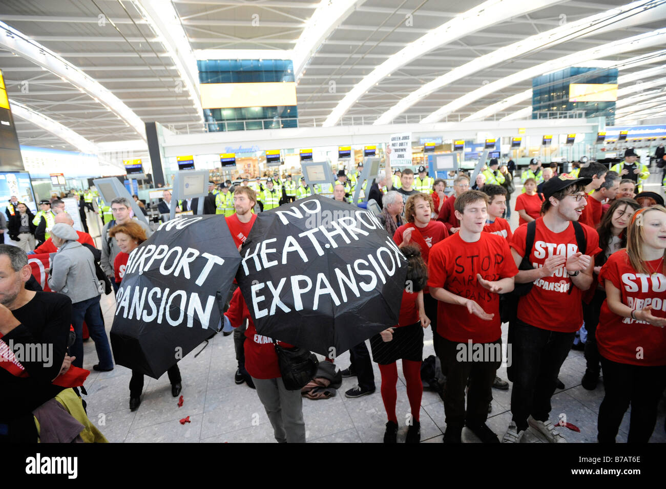 Flashmob No Third Runway protest at Heathrow airport Terminal 5 17 1 08 ...