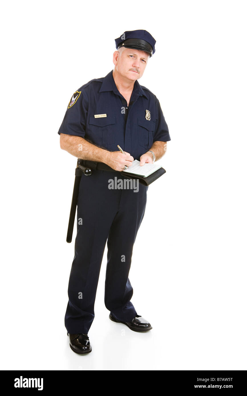 Police officer in uniform with his citation book Full body isolated on ...