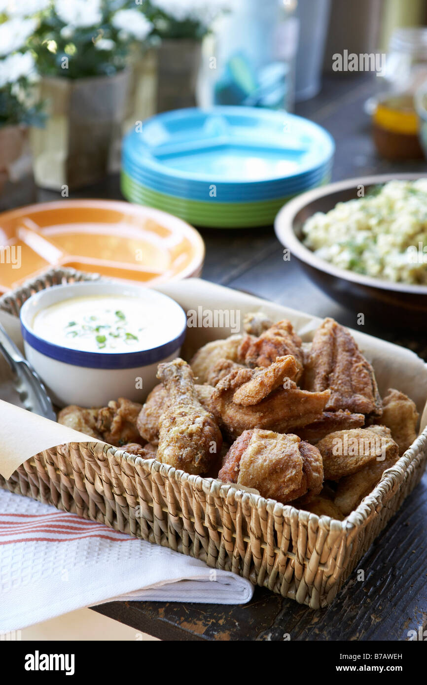 Buffet Lunch With Fried Chicken and Salads Stock Photo - Alamy