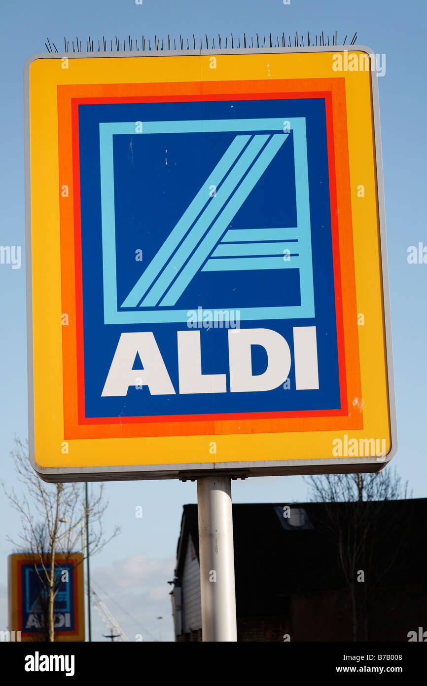 Aldi shop sign High street retailing January 2009 Stock Photo - Alamy