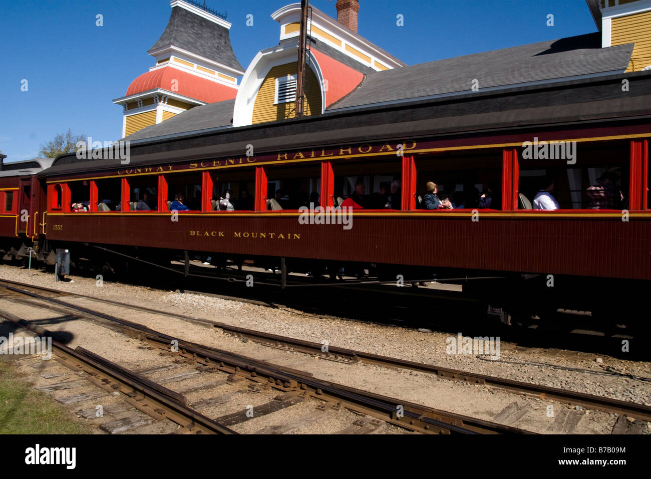 Passenger cars on tourist train at Conway Scenic Railroad Conway NH New ...
