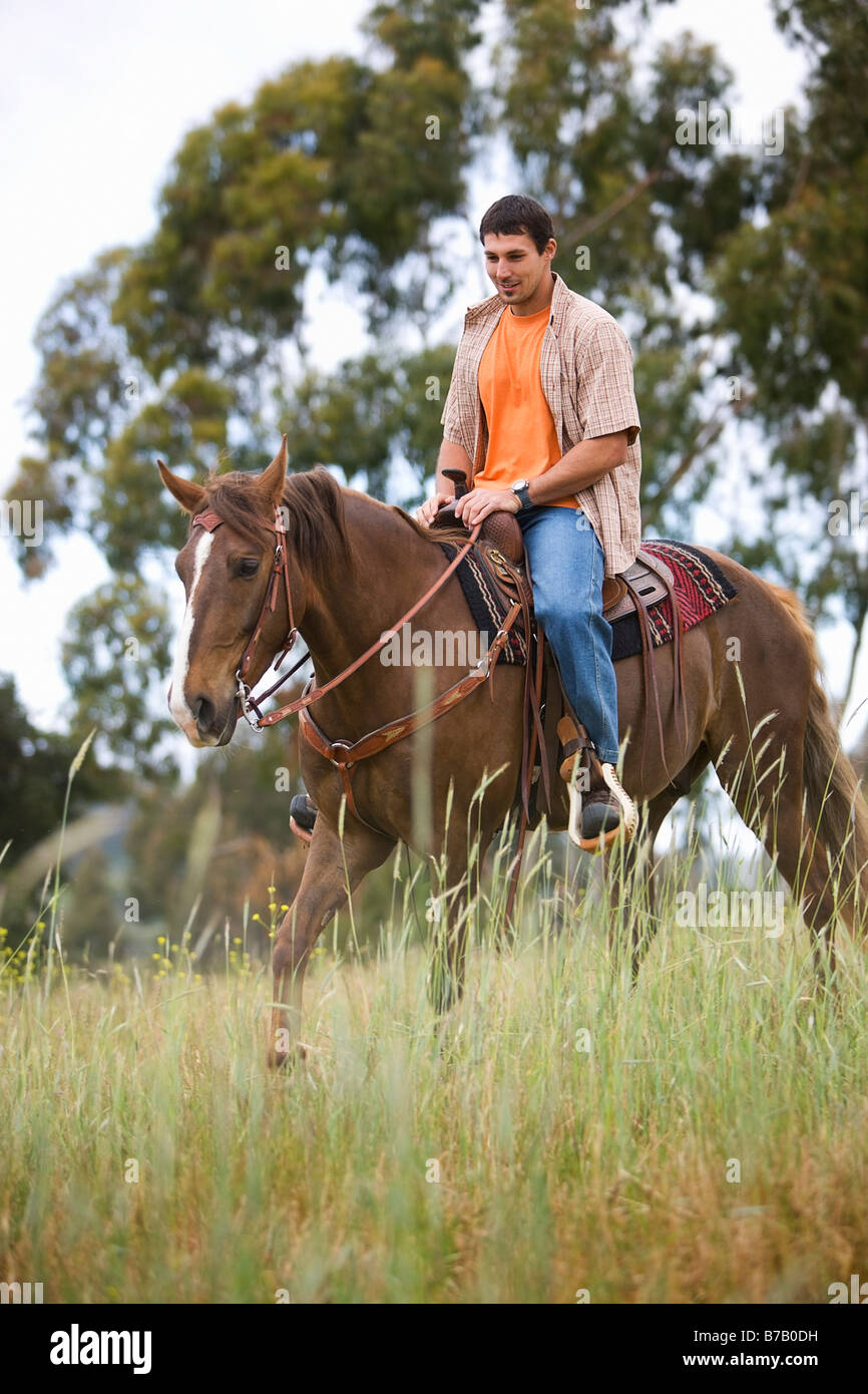 Man Horseback Riding on Ranch, Santa Cruz, California, USA Stock Photo ...