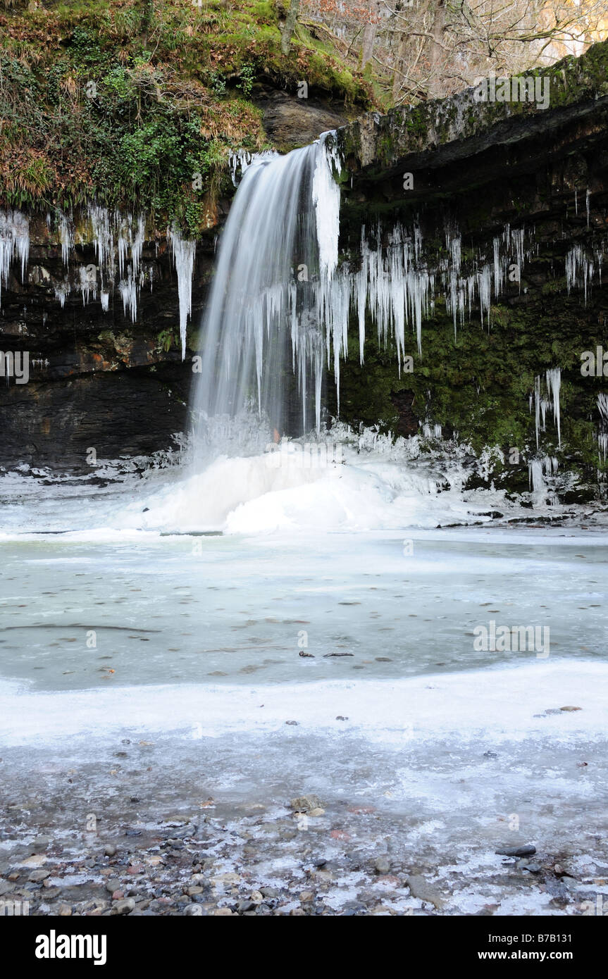 Frozen Sgwd Gwladys or Lady Falls Ystradfellte Brecon Beacons National ...