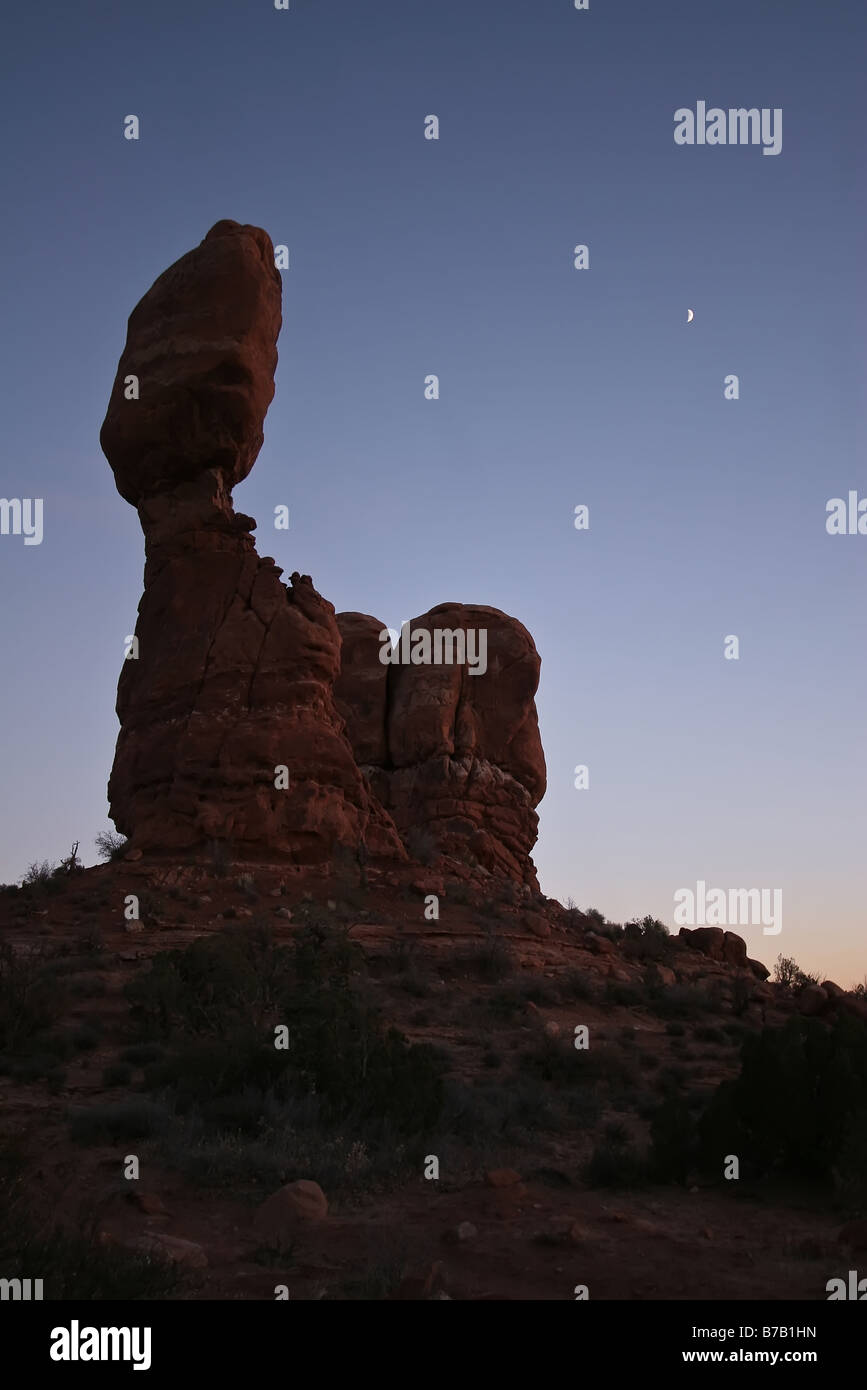 Moon over Balanced Rock, UTah Stock Photo - Alamy