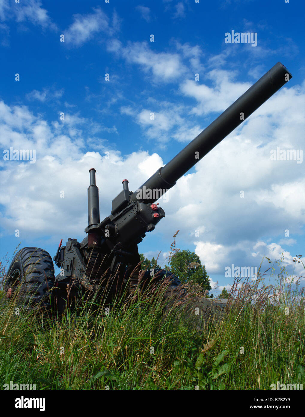 A 25 pounder gun as used in World War II outside an army barracks, UK ...