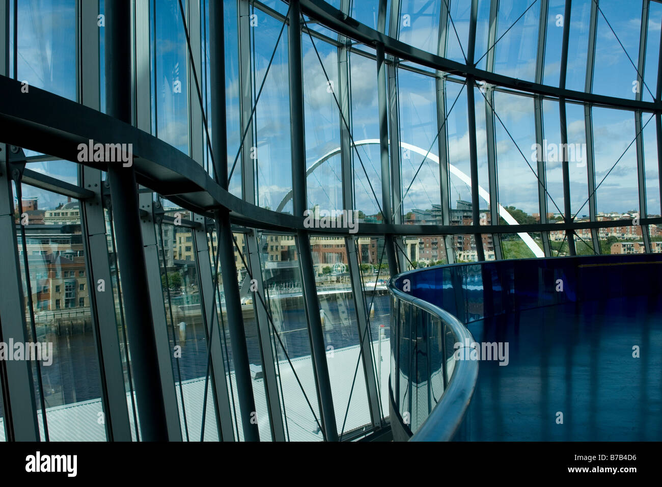 View of Millenium Bridge through windows of the Sage building Stock ...