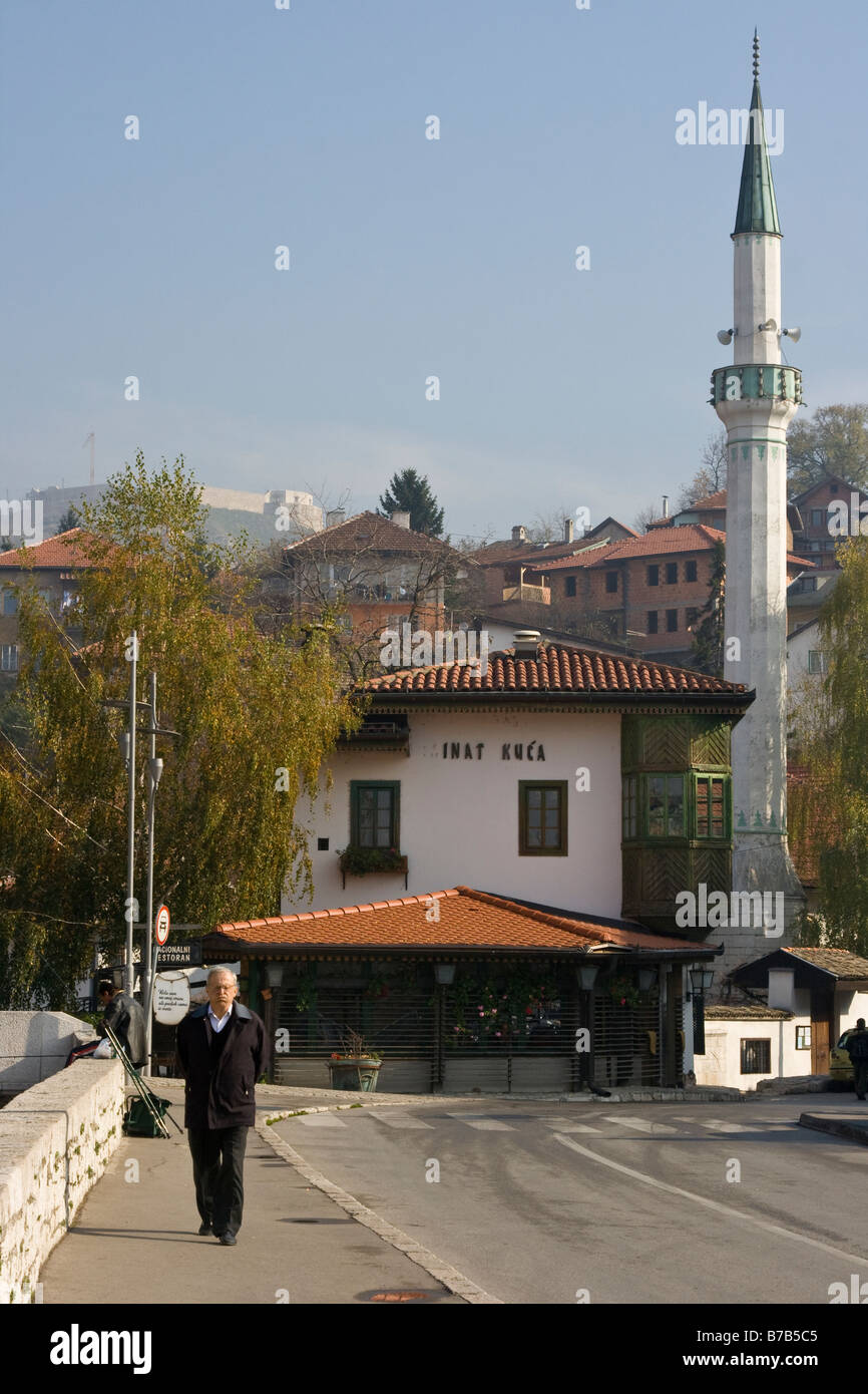 Inat Kuca or Defiance House in Sarajevo Bosnia and Minaret from Hajji ...
