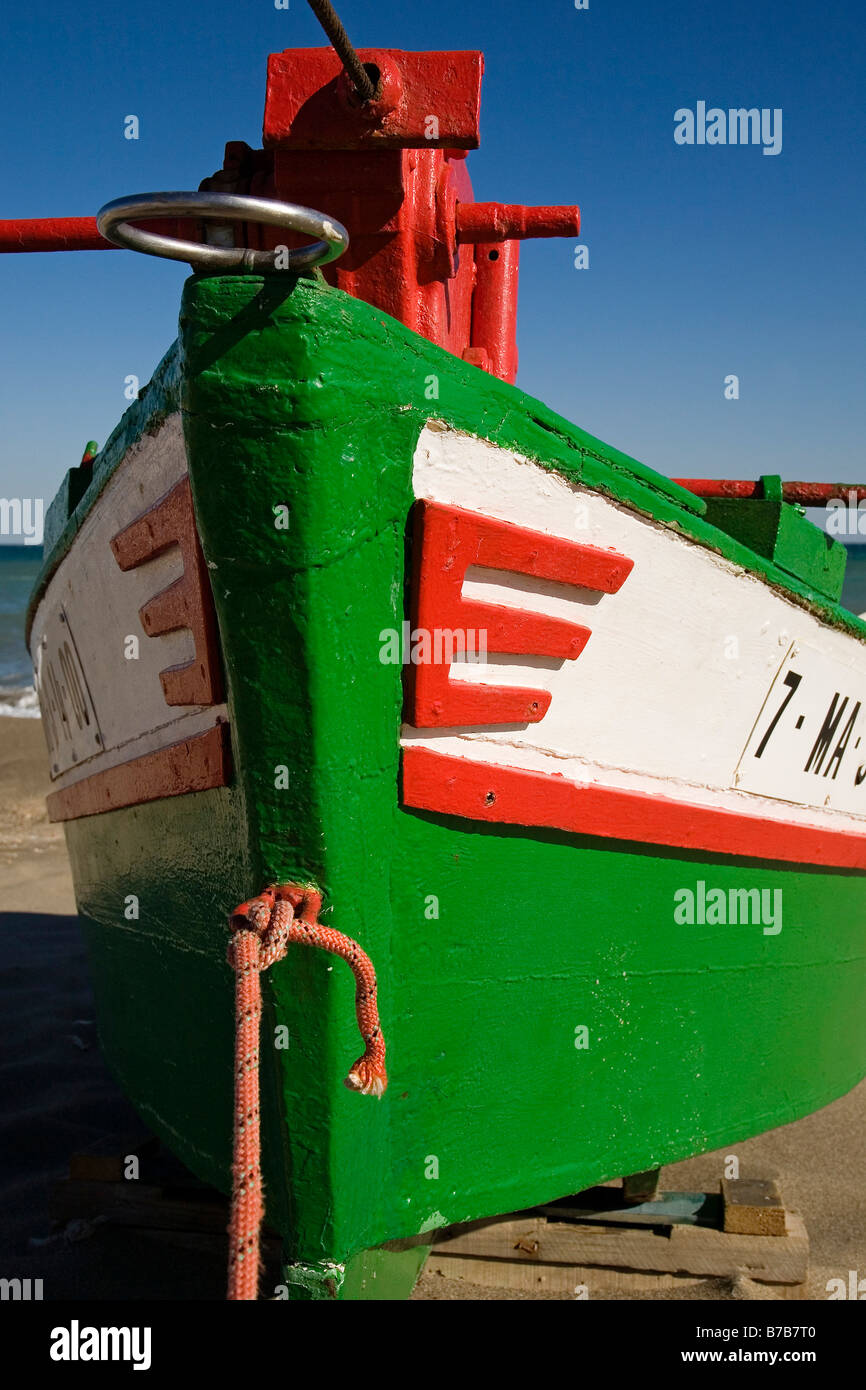 Fishing boats on the beach in Fuengirola Malaga sun coast Andalusia ...
