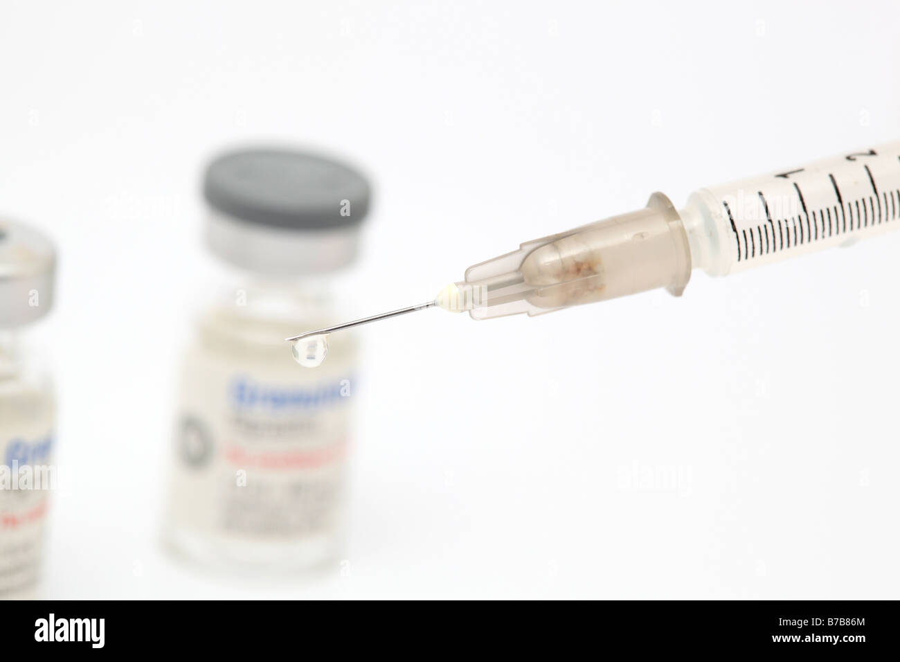 drug drop and syringe closeup detail on white background Stock Photo ...