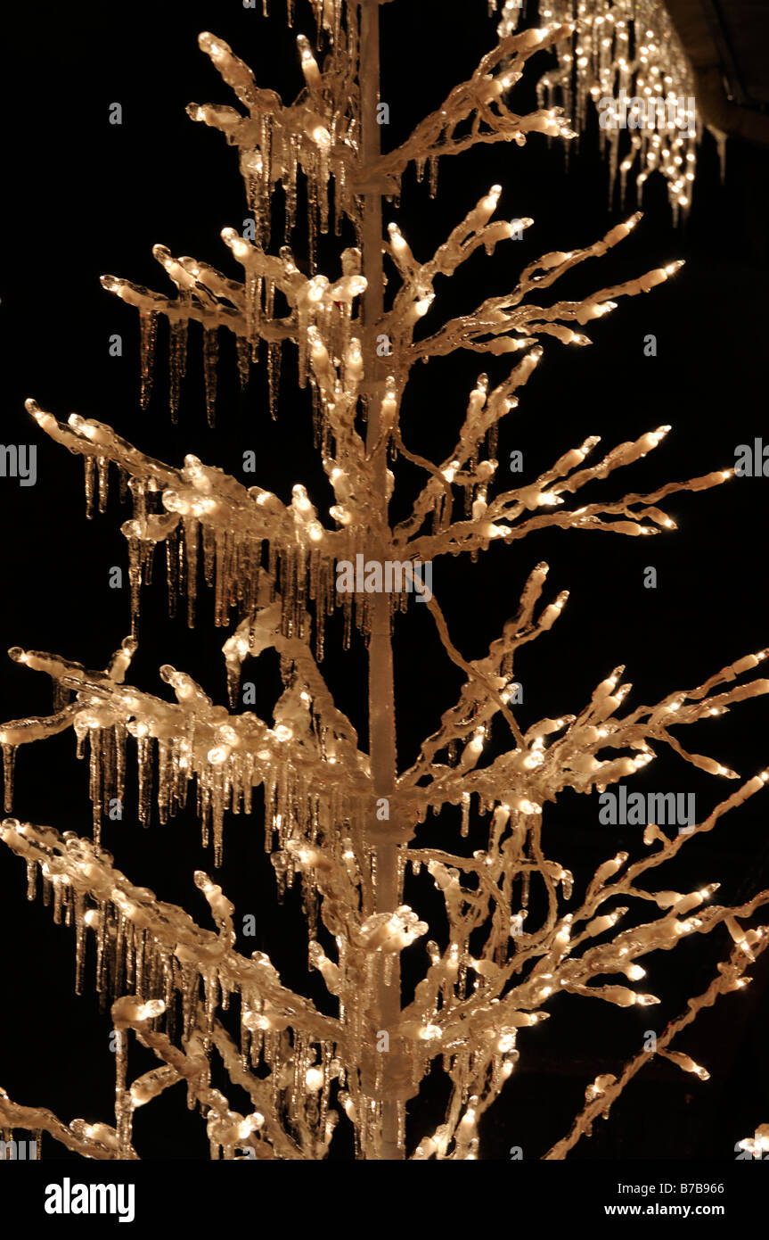 An outdoor Christmas tree is covered with icicles. USA Stock Photo - Alamy