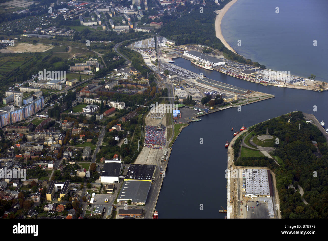 harbor Gdansk, at the right Second World War memorial at Westerplatte ...