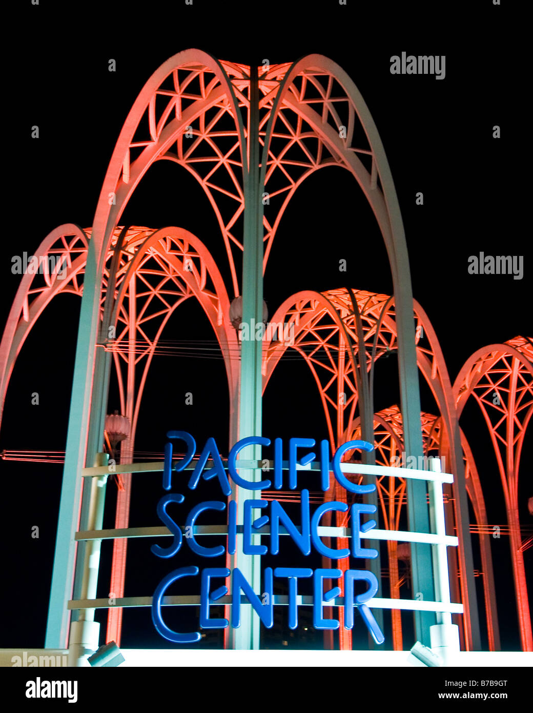 Pacific Science Center arches in red Stock Photo - Alamy