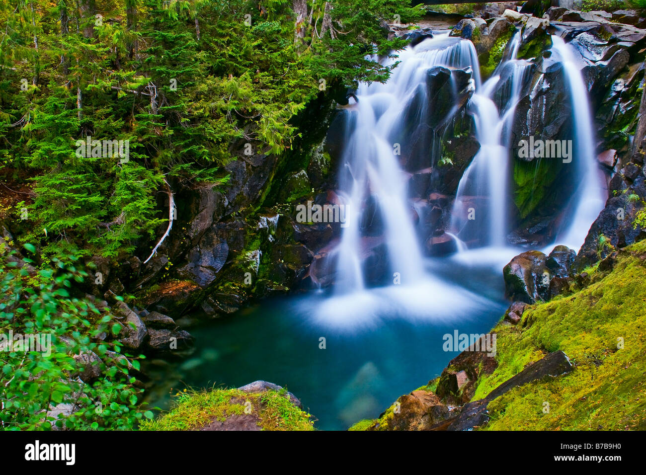 Lower tier of Ruby Falls on the Paradise River. Mount Rainier National ...