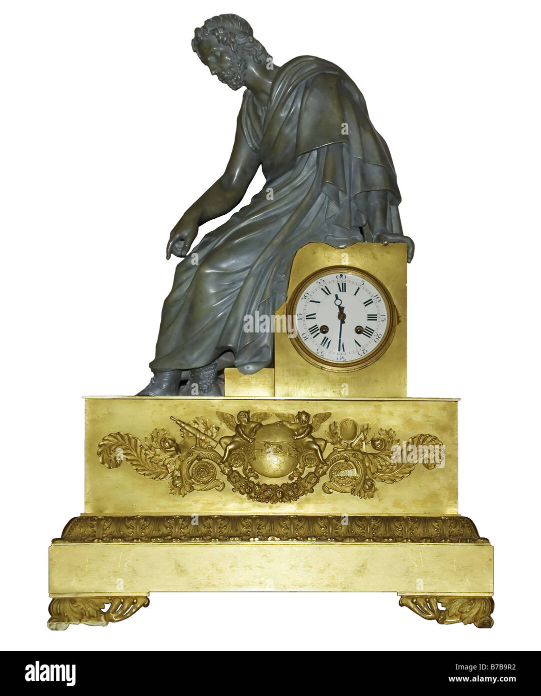 Ancient clock with a statue of the thinker a material iron gold Italy ...