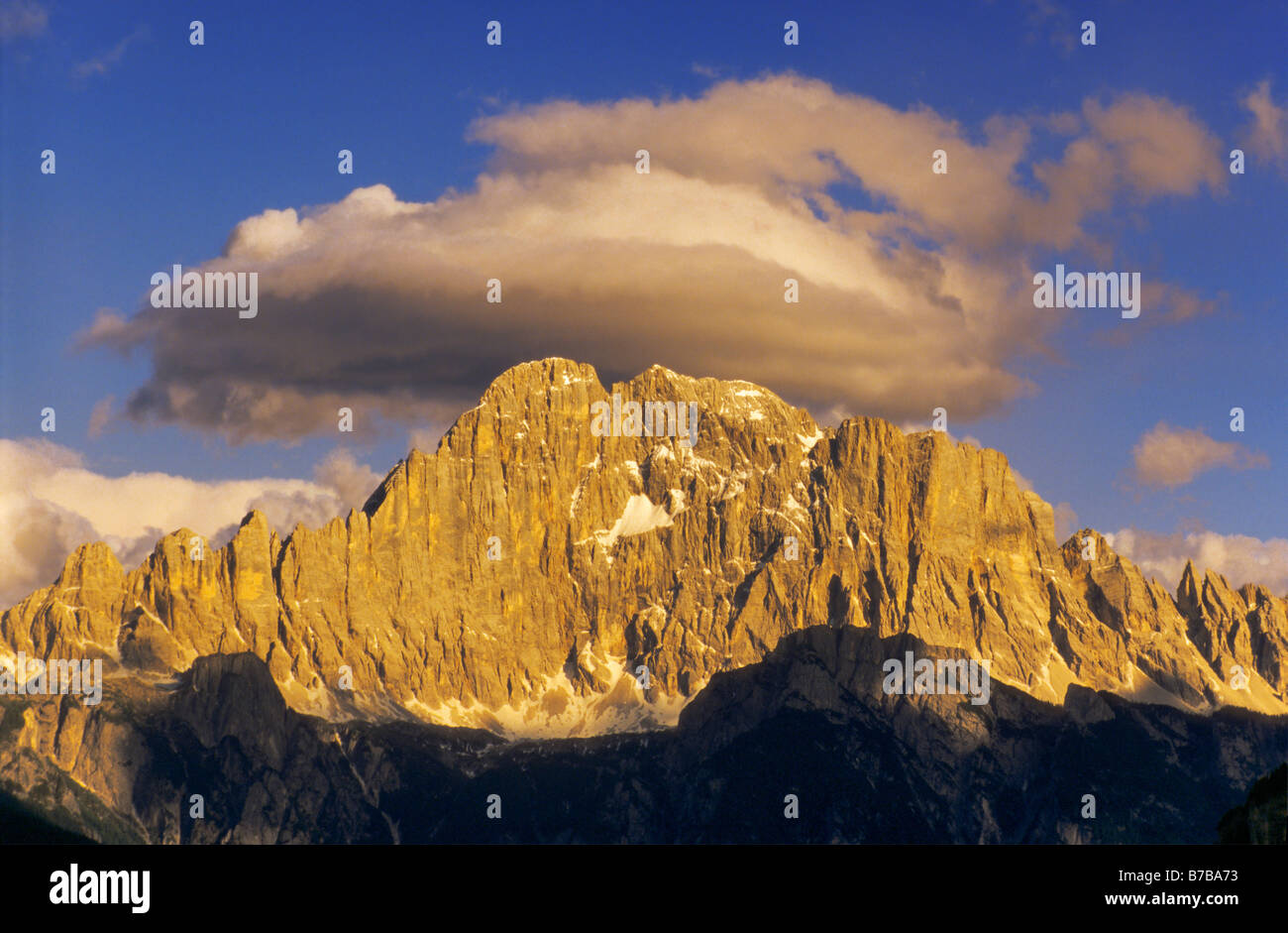 Monte Civetta seen from village of Brenta at sunset Dolomites Veneto ...