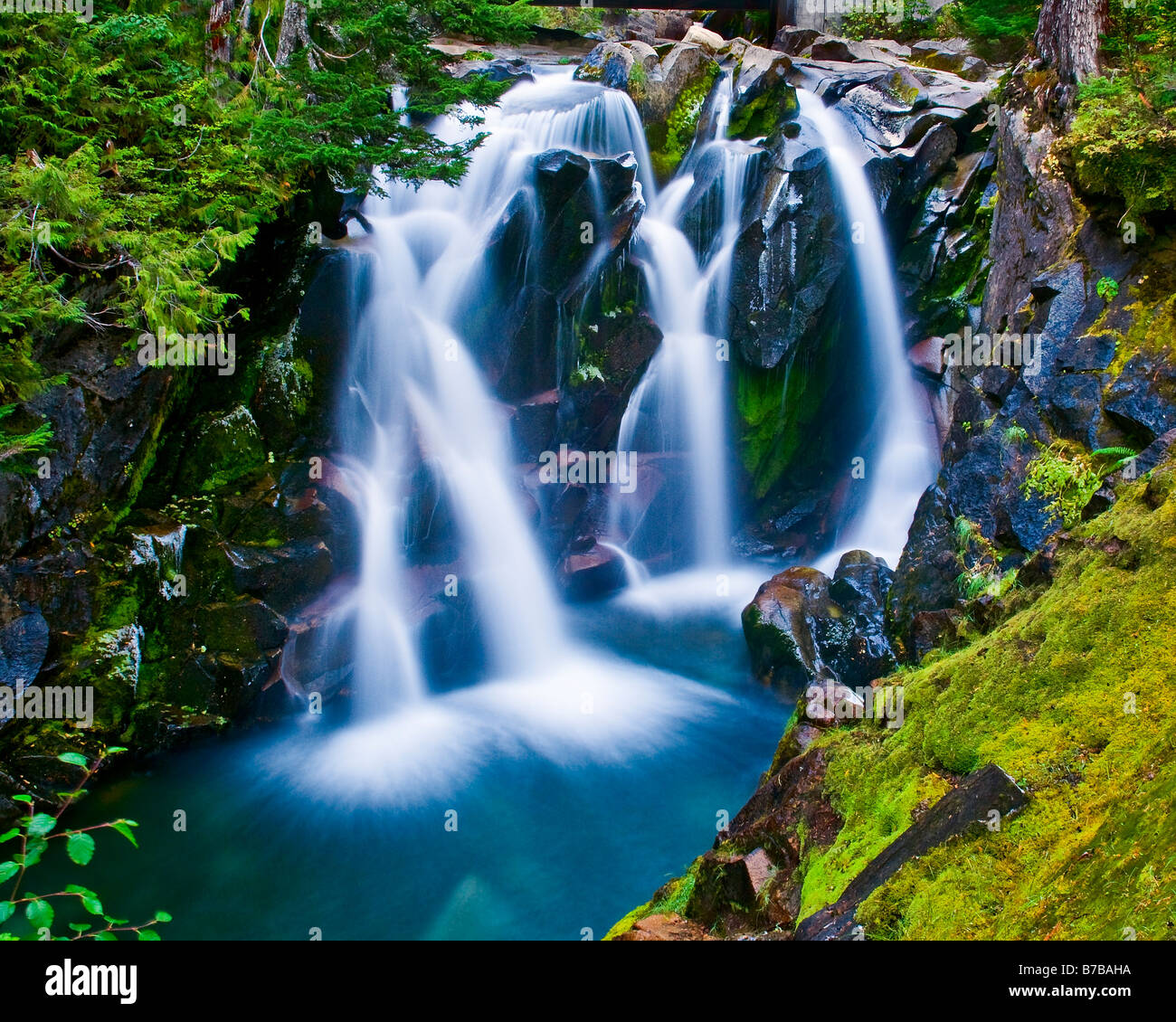 Lower tier of Ruby Falls on the Paradise River. Mount Rainier National ...