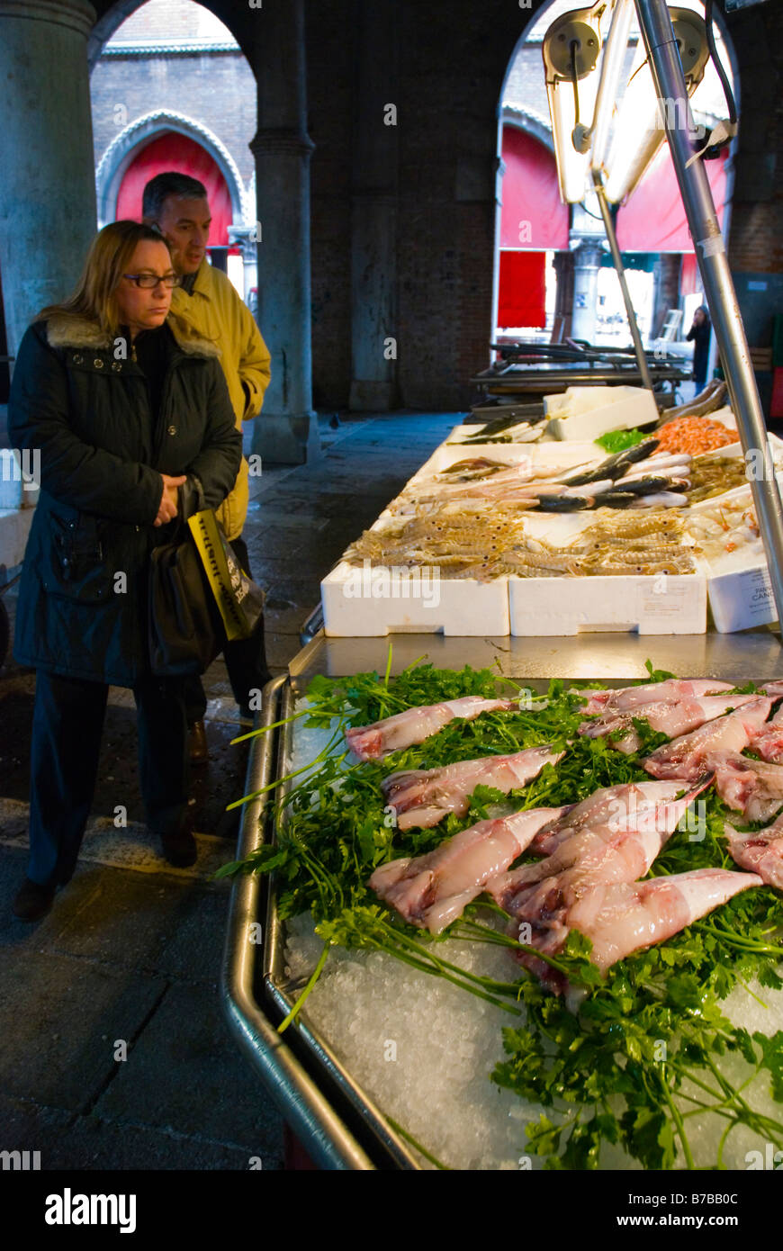 Fish market at Campo della Pescaria at Rialto market in Venice Italy ...