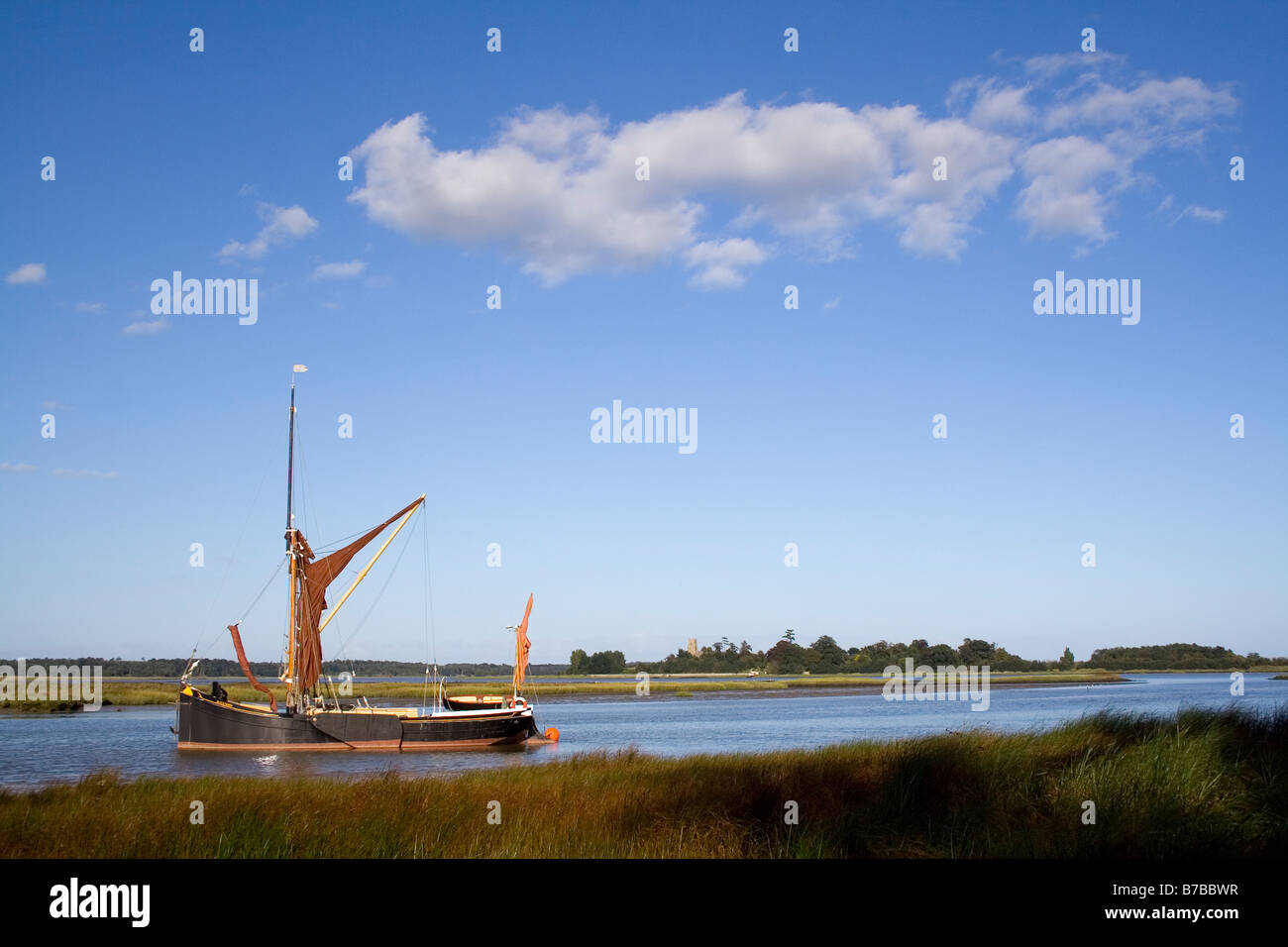 A Victorian spritsail barge on the River Alde near Aldeburgh Suffolk ...