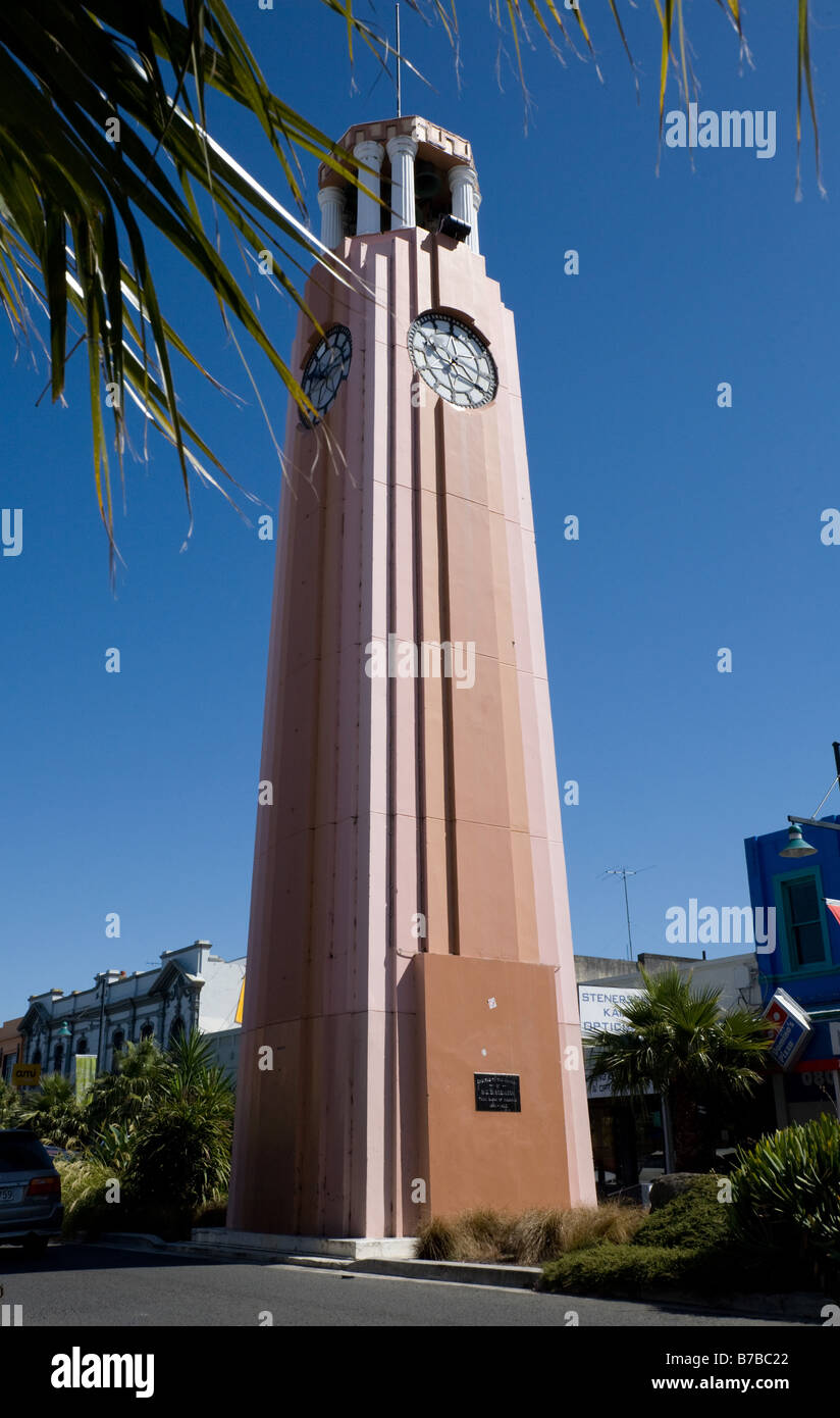 Art Deco clocktower in the centre of the high street in Gisborne New ...