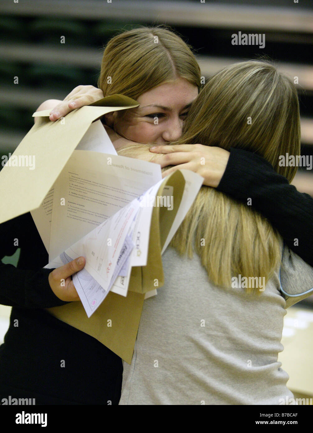 Two school girls celebrating their success in their GCSE exams Stock ...