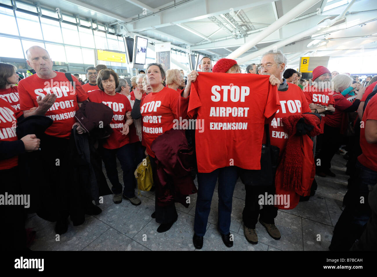 Flashmob No Third Runway protest at Heathrow airport Terminal 5 17 1 08 ...
