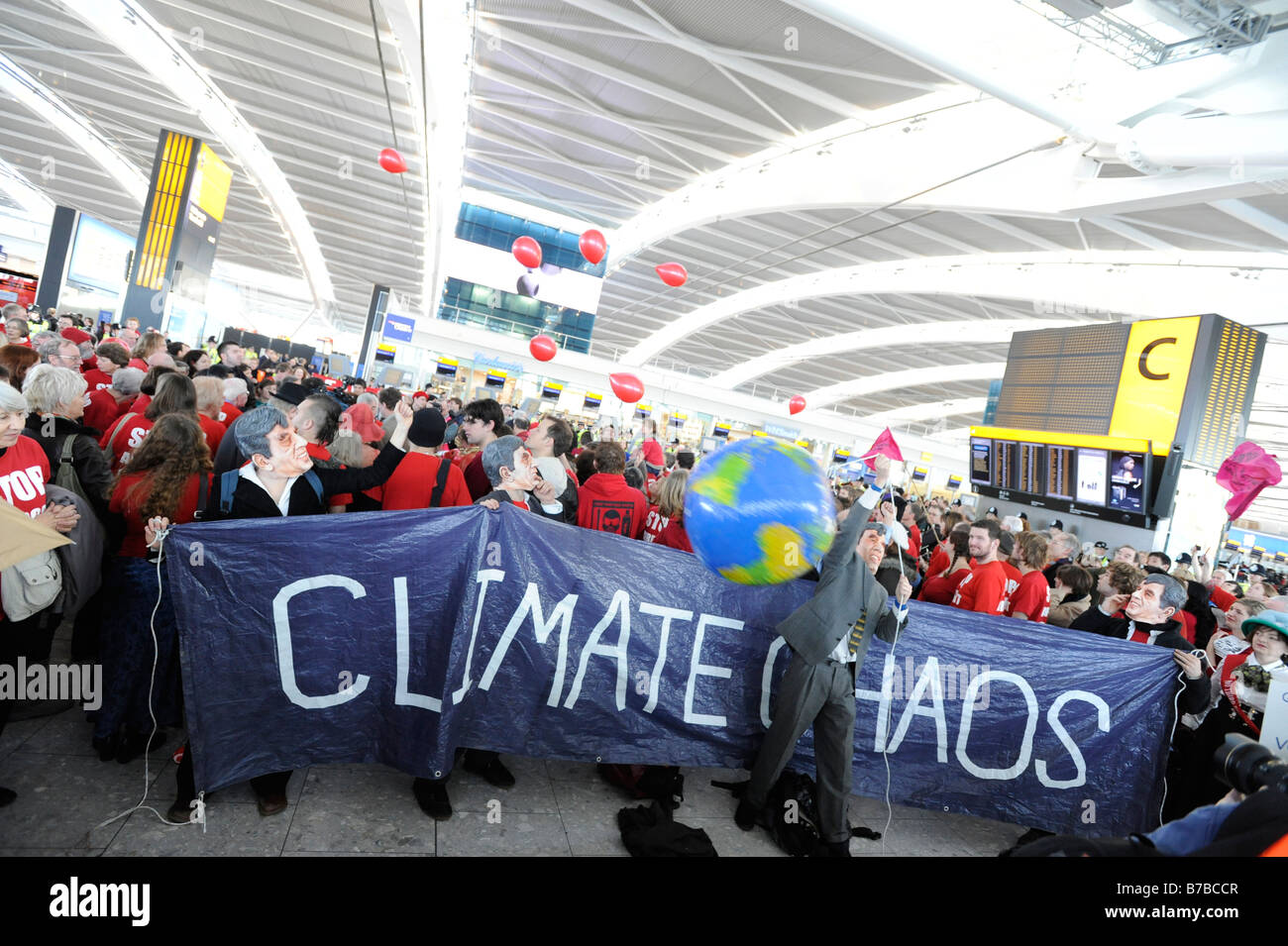 Flashmob No Third Runway protest at Heathrow airport Terminal 5 17 1 08 ...