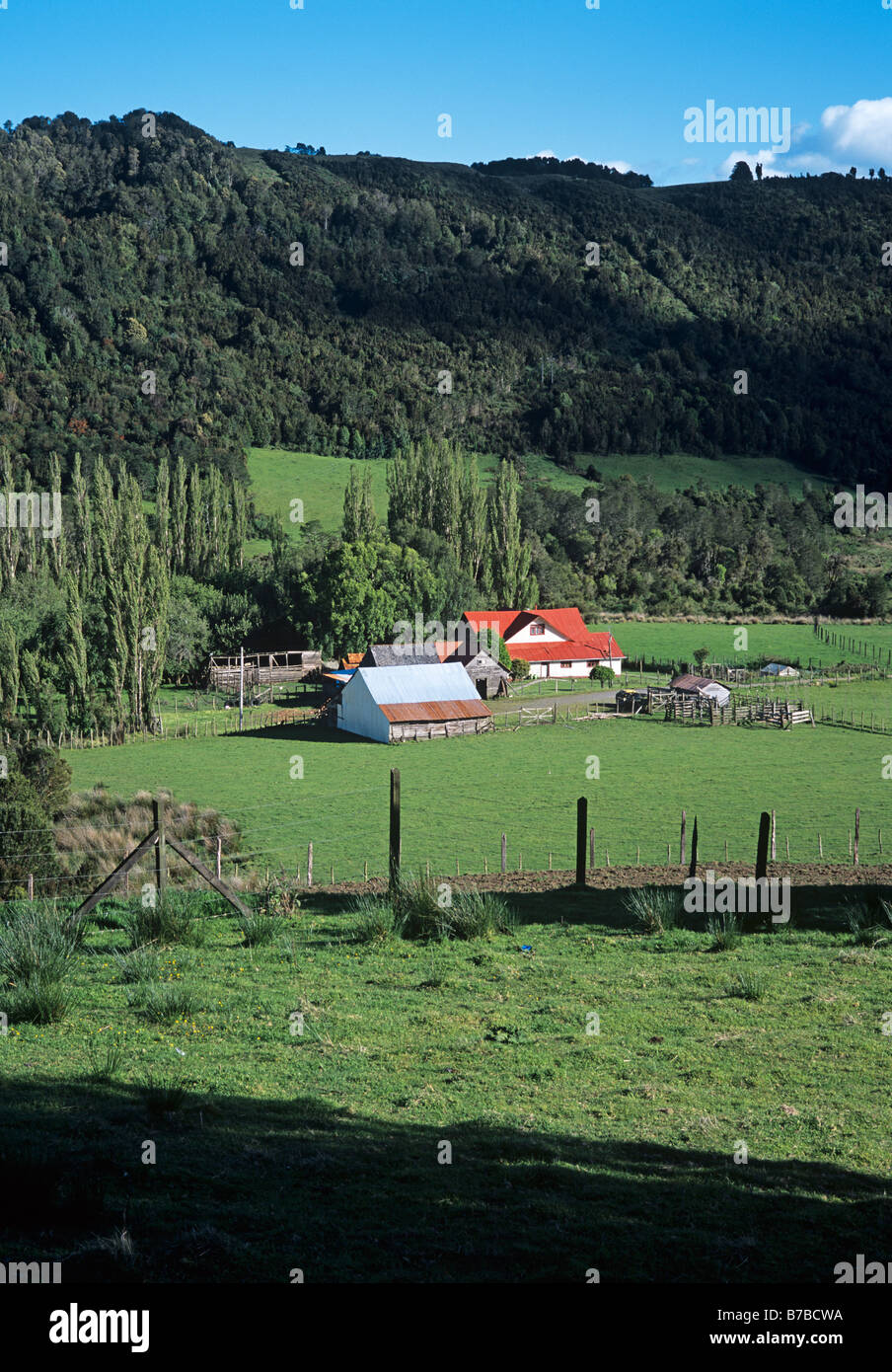 RED ROOFED FARM HOUSE BARN on ISLE GRANDE in northern PATAGONIA CHILOE ...