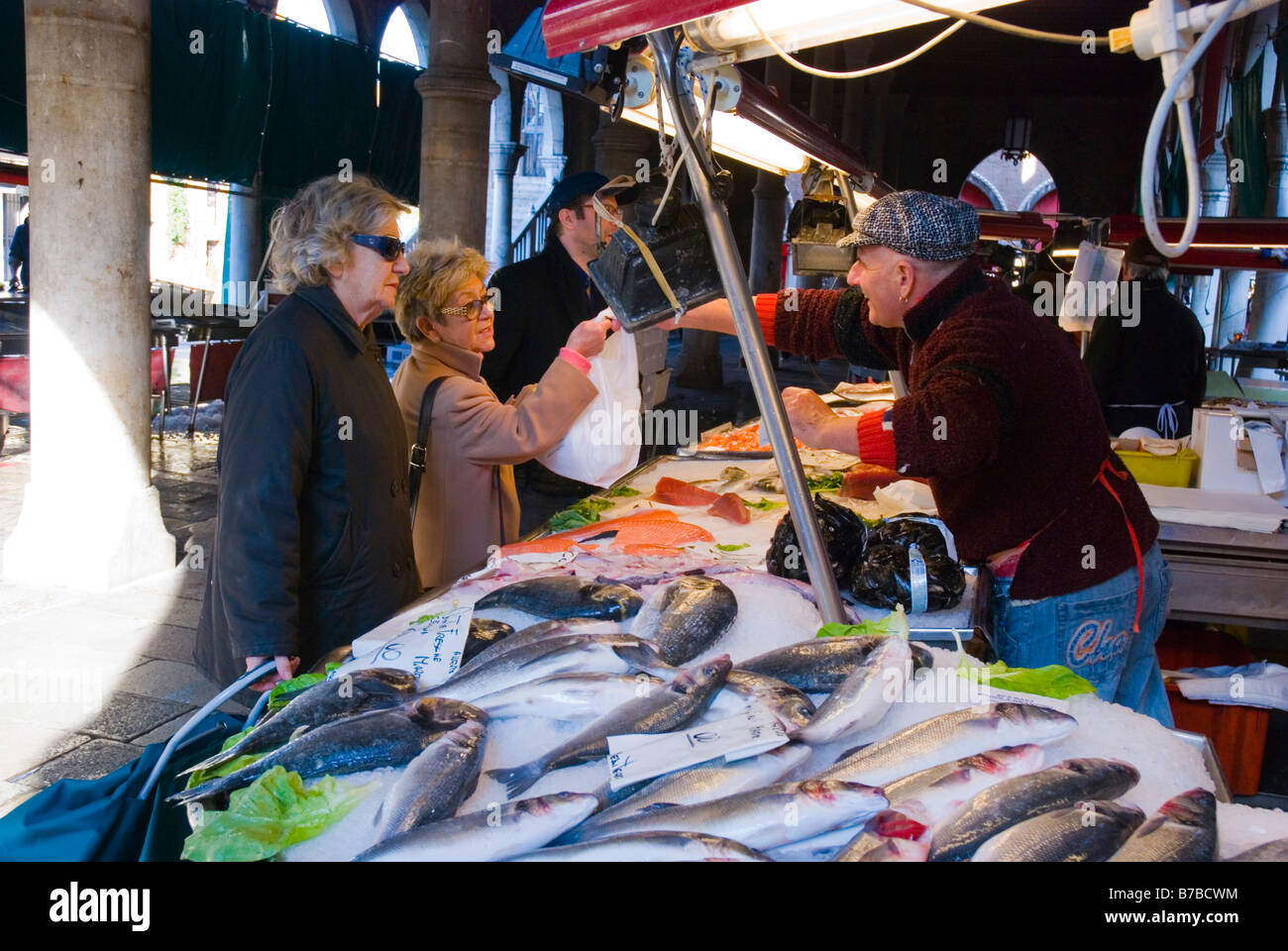 Fish market at Campo della Pescaria square in Venice Italy Europe Stock ...