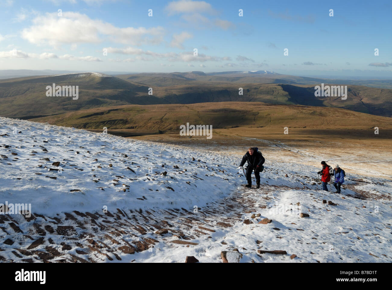 Winter walking in the Brecon Beacons of Wales Stock Photo - Alamy