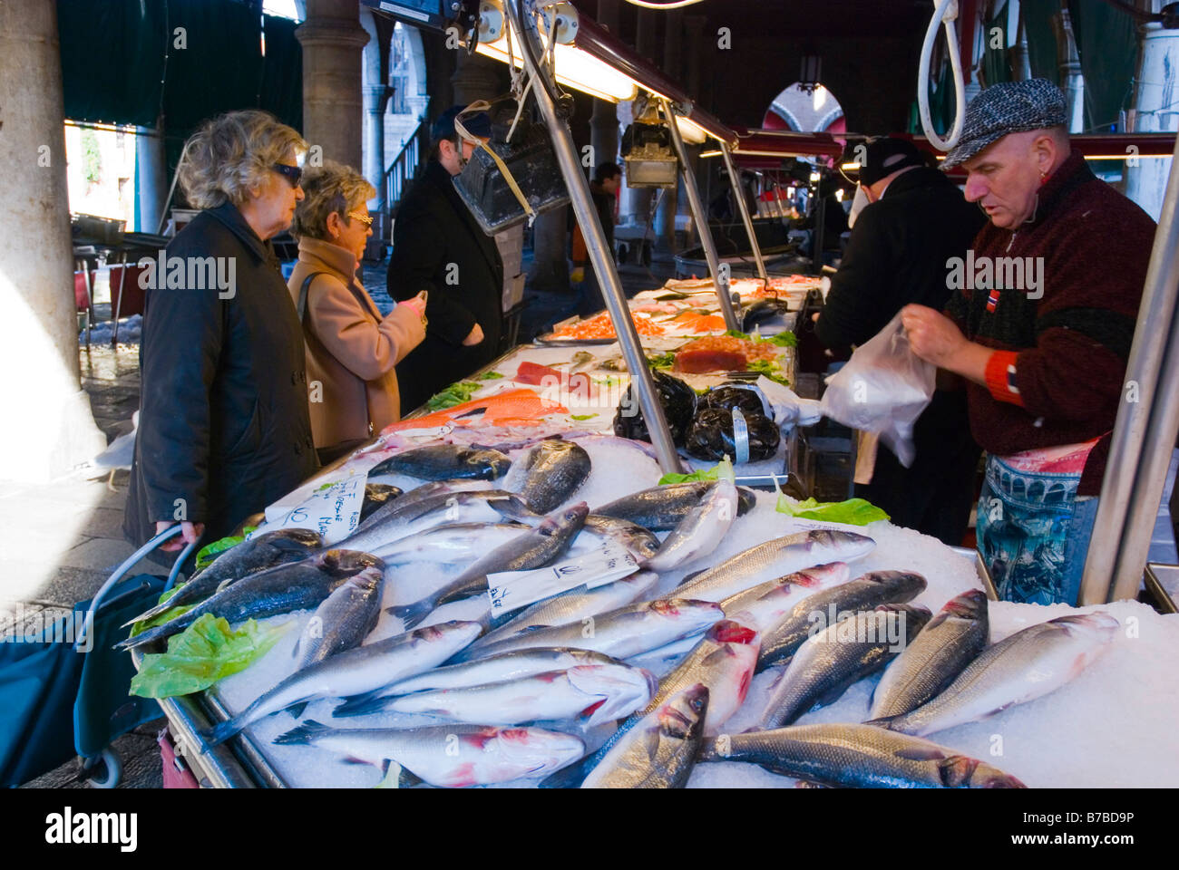 Fish market at Campo della Pescaria square in Venice Italy Europe Stock ...