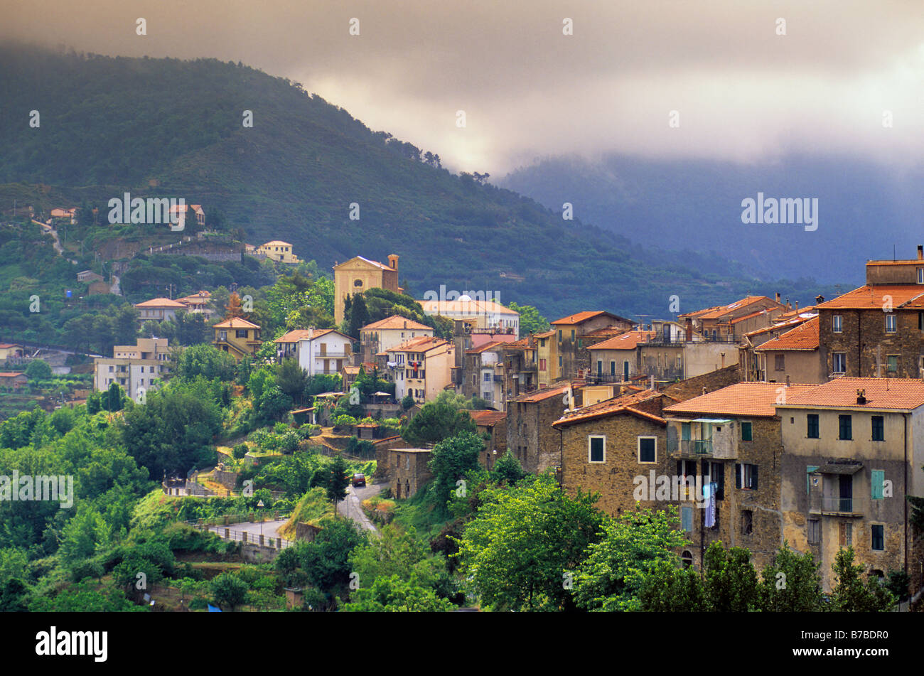 Hill town of Perinaldo at Riviera di Ponente Maritime Alps Liguria ...