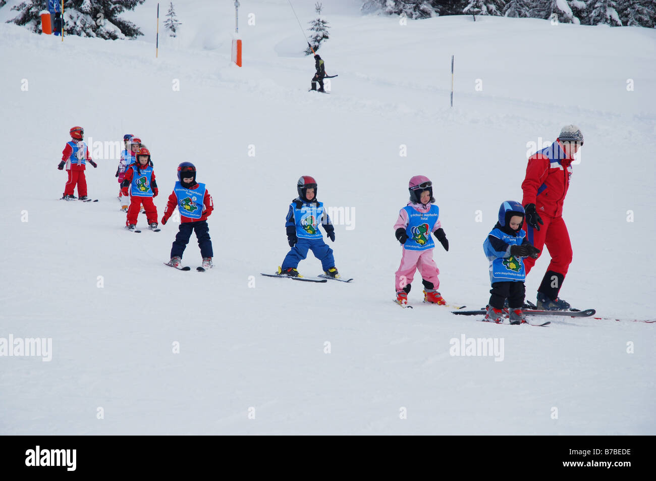 young children in ski class on mountain slope Zillertal Tirol Stock ...