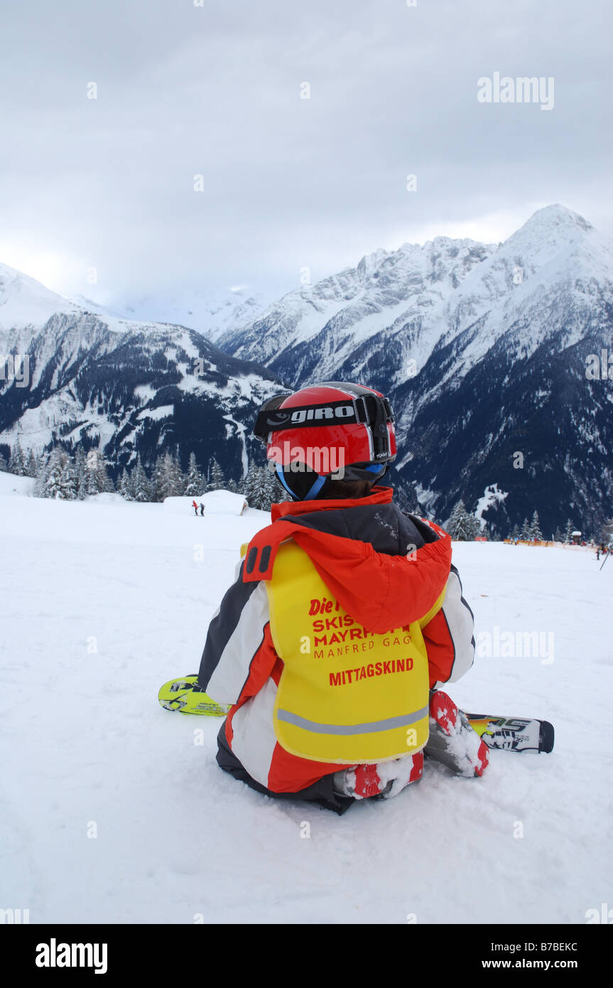young child in ski class on mountain slope Zillertal Tirol Stock Photo ...