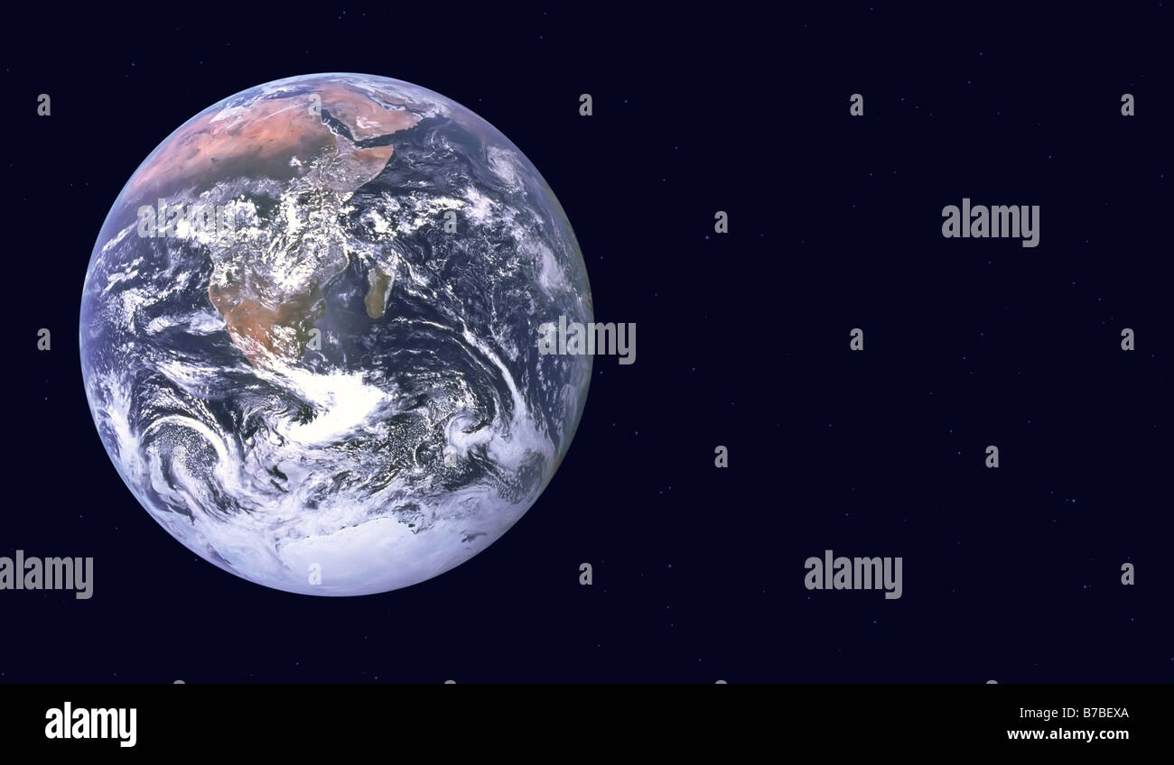 The Earth on a black sky background with little stars Stock Photo - Alamy
