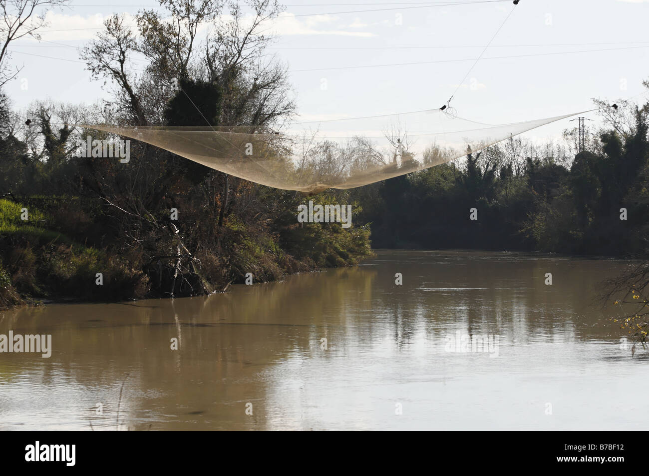 Drop Fish Net hanging above the River Ombrone in the Maremma Tuscany ...