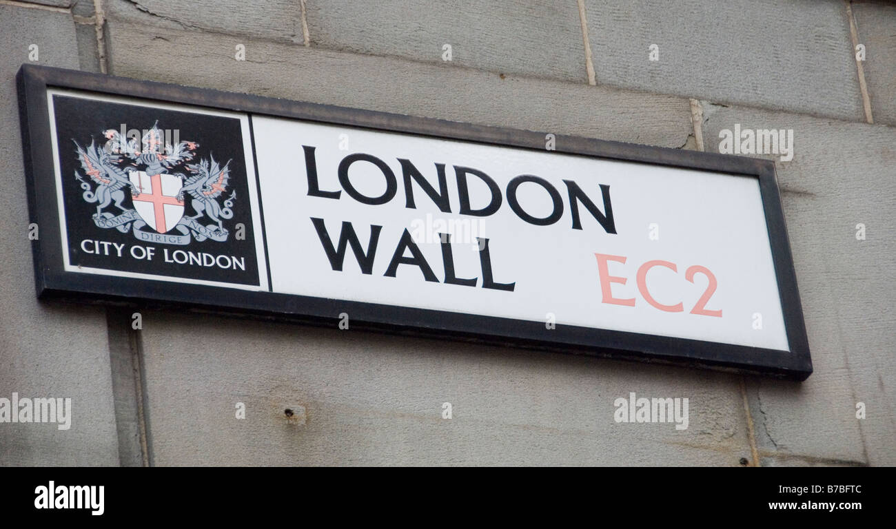 London Wall Street Name Sign Stock Photo - Alamy