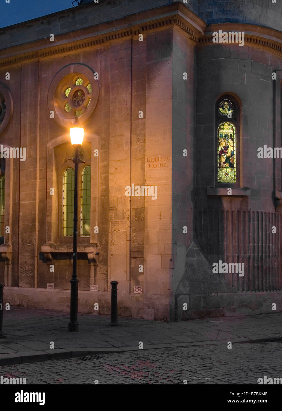 A night view of Hetling Court, Bath with lit stained glass window Stock ...