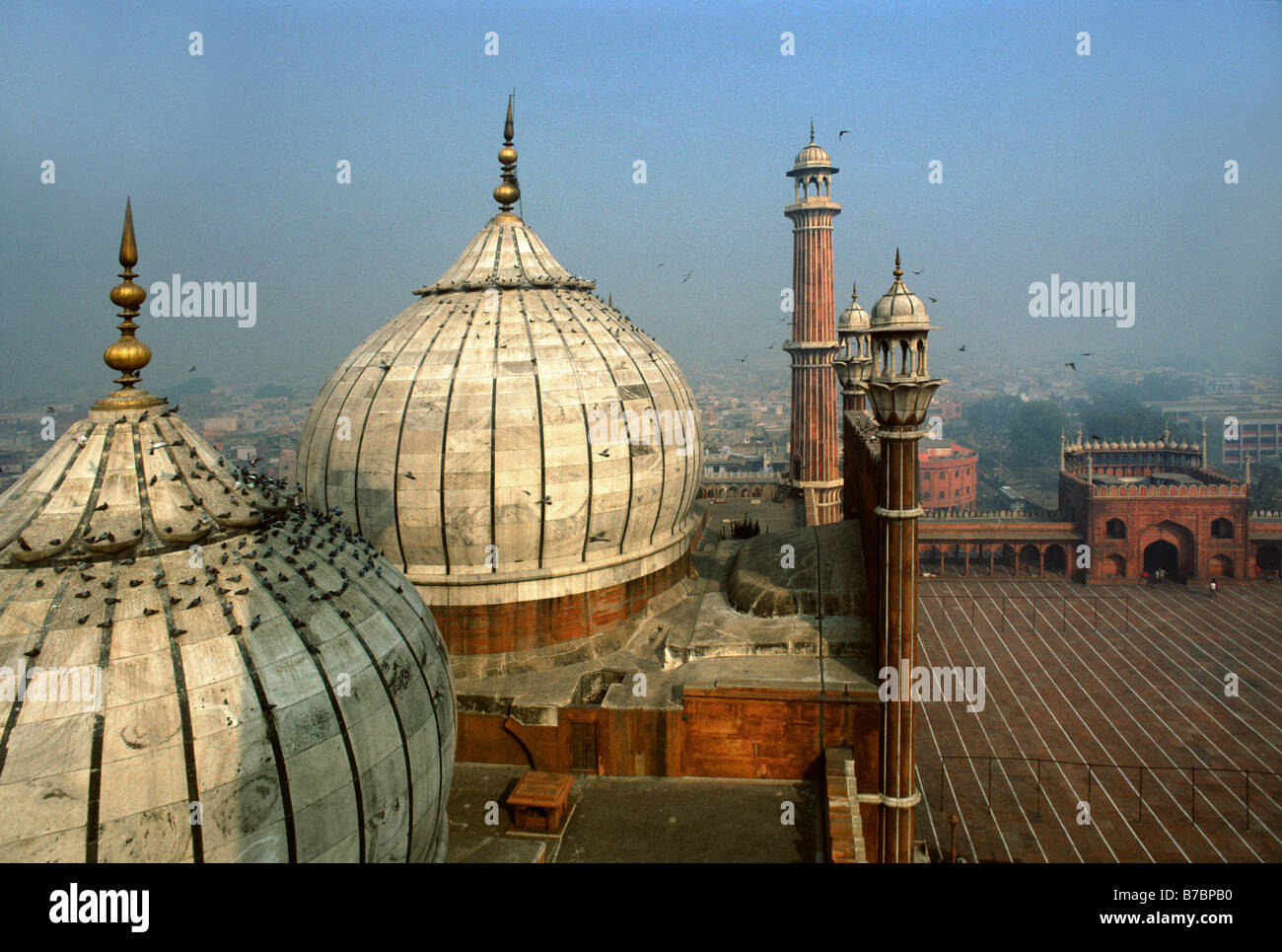 The DOMED ROOFS and MINARET TOWERS of the JAMA MASJID MOSQUE the ...