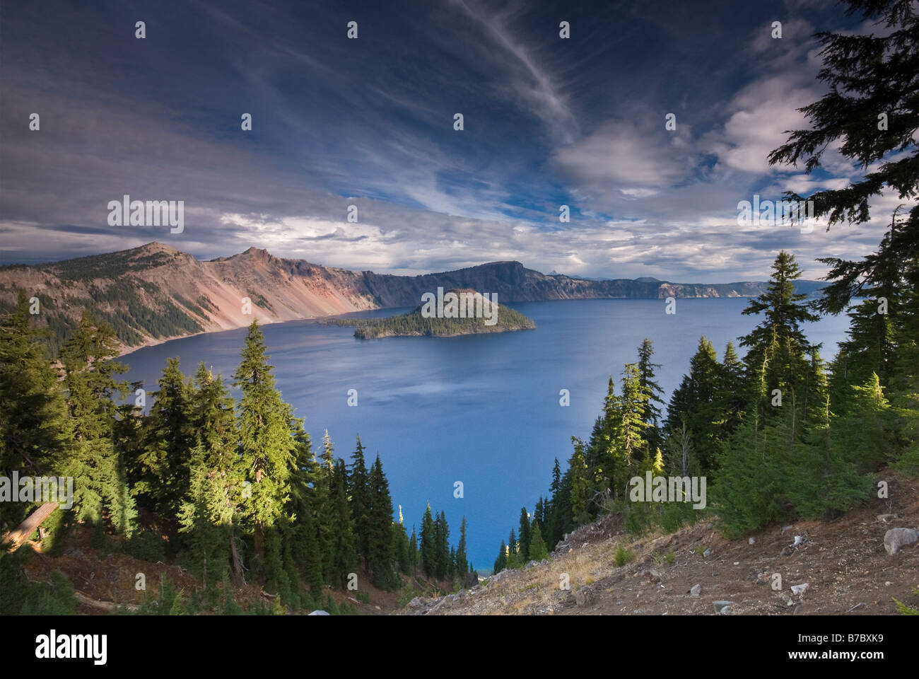Wizard Island at Crater Lake seen from Rim Village area at Crater Lake ...