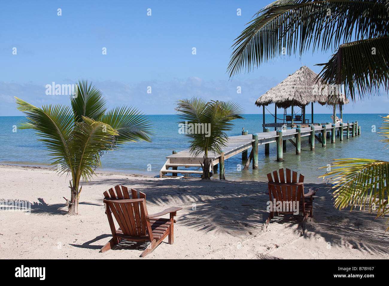 A gazebo at the end of a short pier extending from the beach in Maya ...