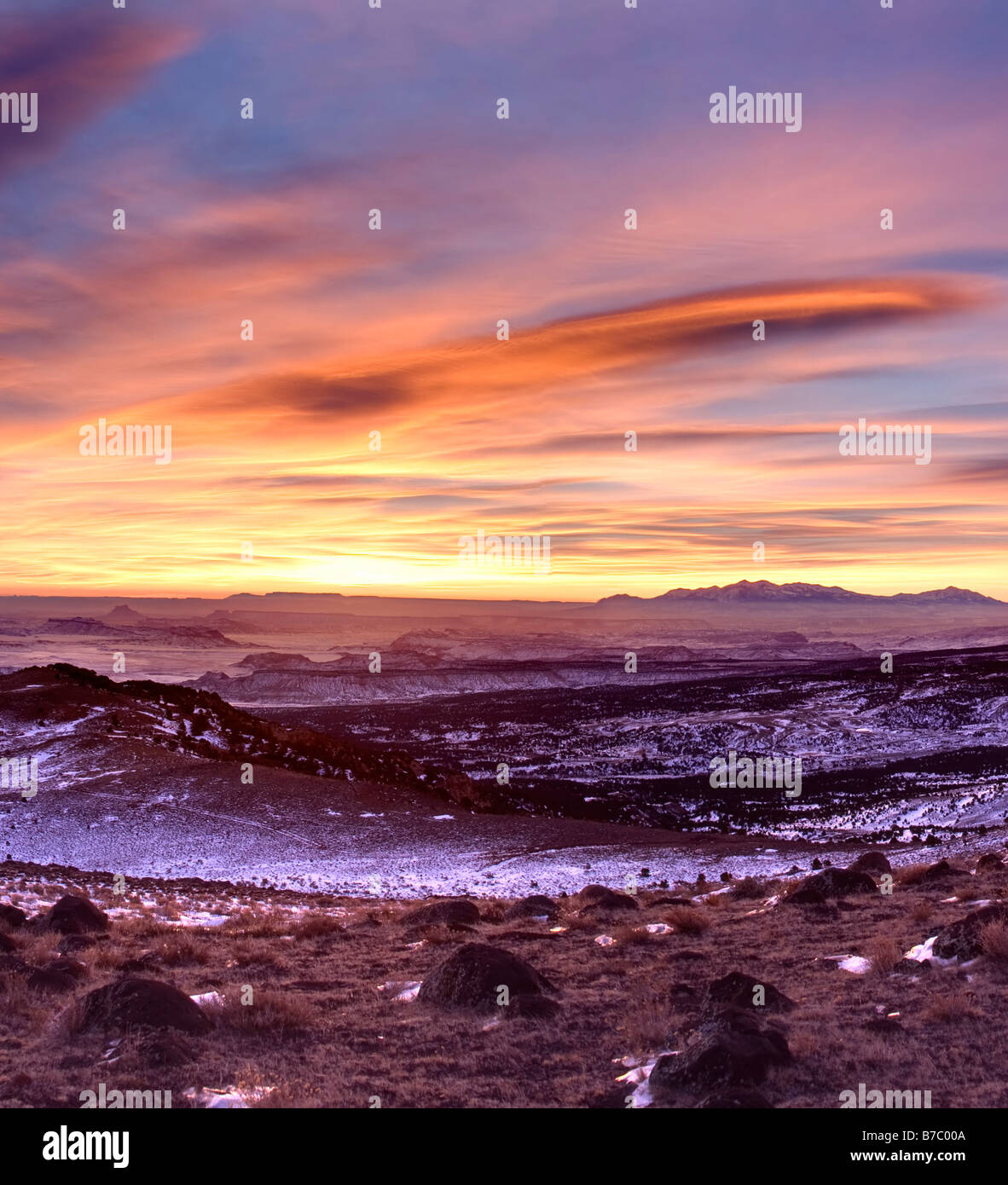 Looking towards the Henry mountains at sunrise in Utah Stock Photo - Alamy