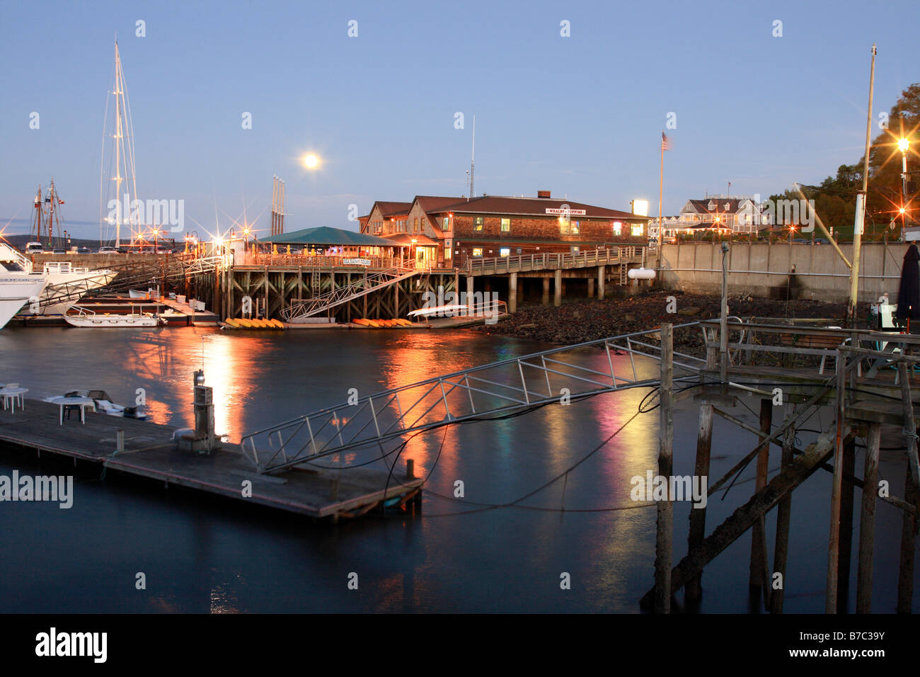 bar harbor at twilight with rising full moon Stock Photo - Alamy