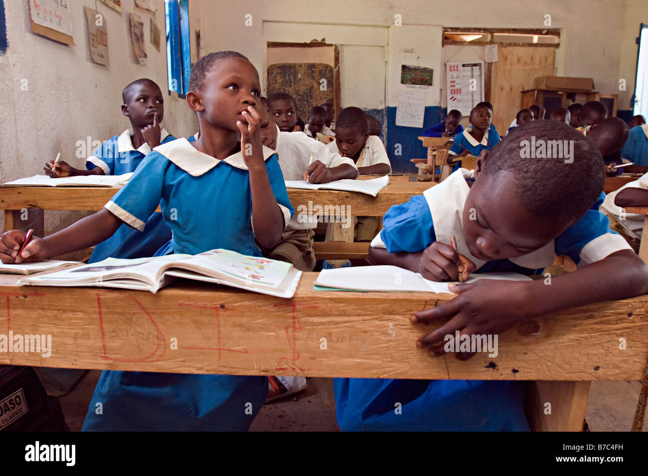 Black african africans girl girls classroom desk desks hi-res stock ...