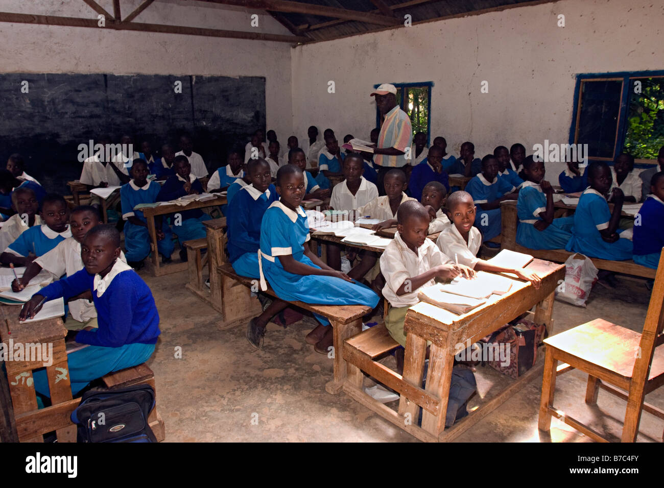 Black african africans girl girls classroom desk desks hi-res stock ...