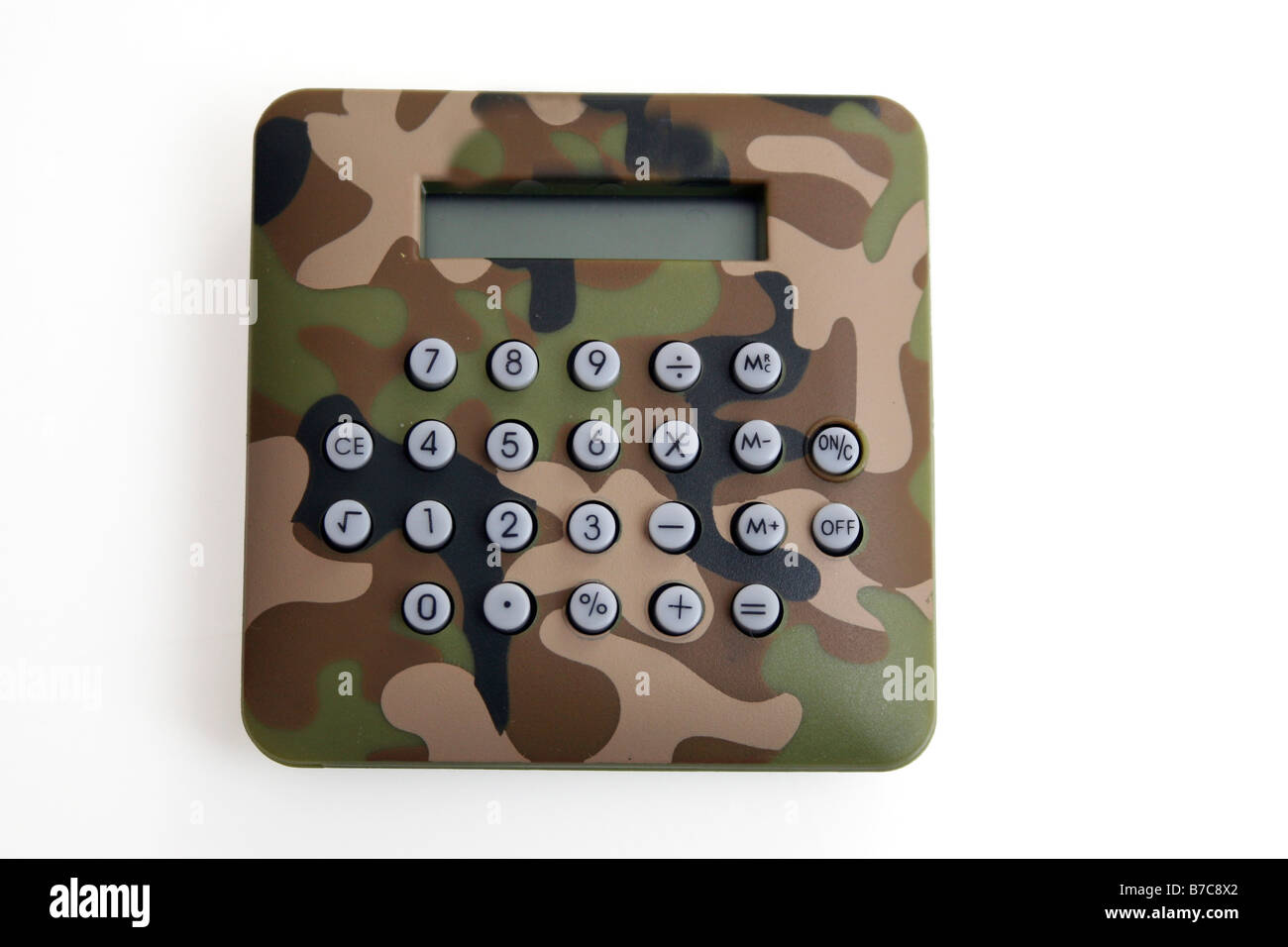 Calculator with military camouflage colours on white background Stock ...
