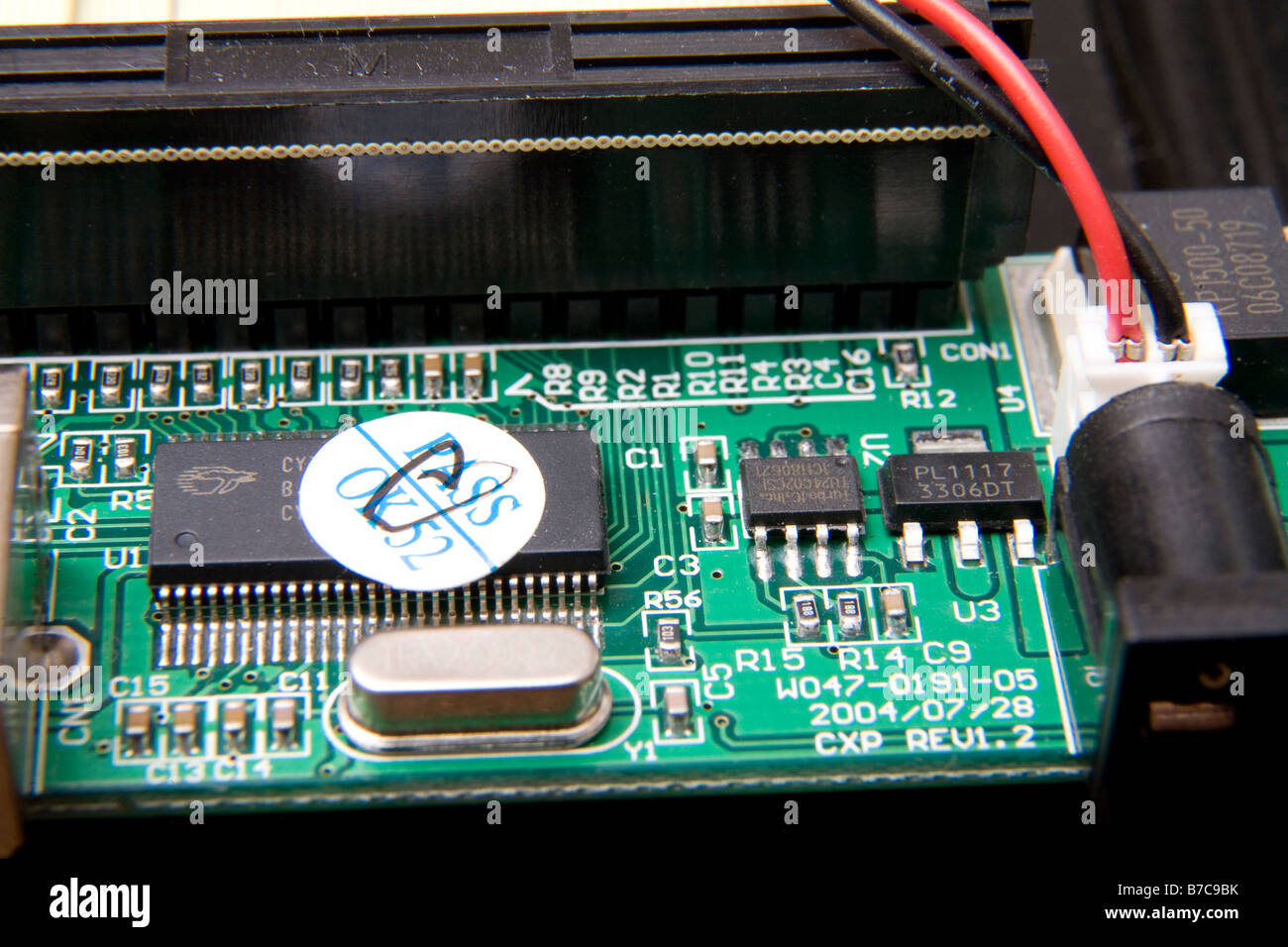 Electronic printed circuit board with computer chips, resistors ...