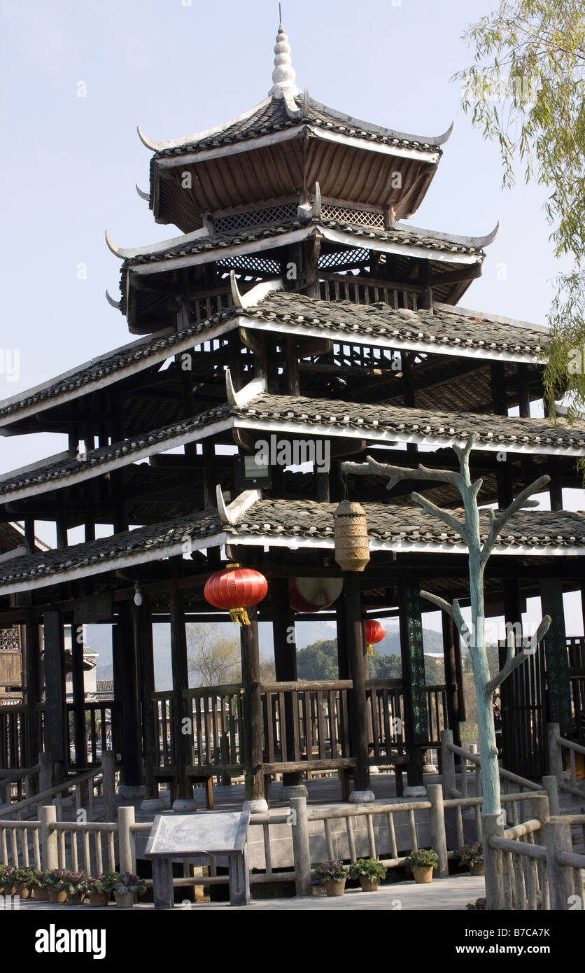 The pavilion at the dreamy landscape of Shangri La , Guilin, China ...