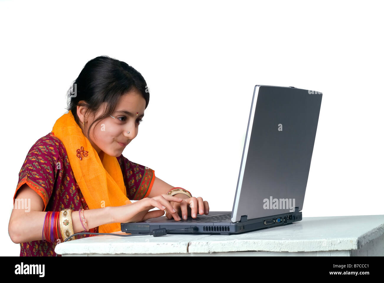 indian girl and laptop computer isolated on white Stock Photo - Alamy