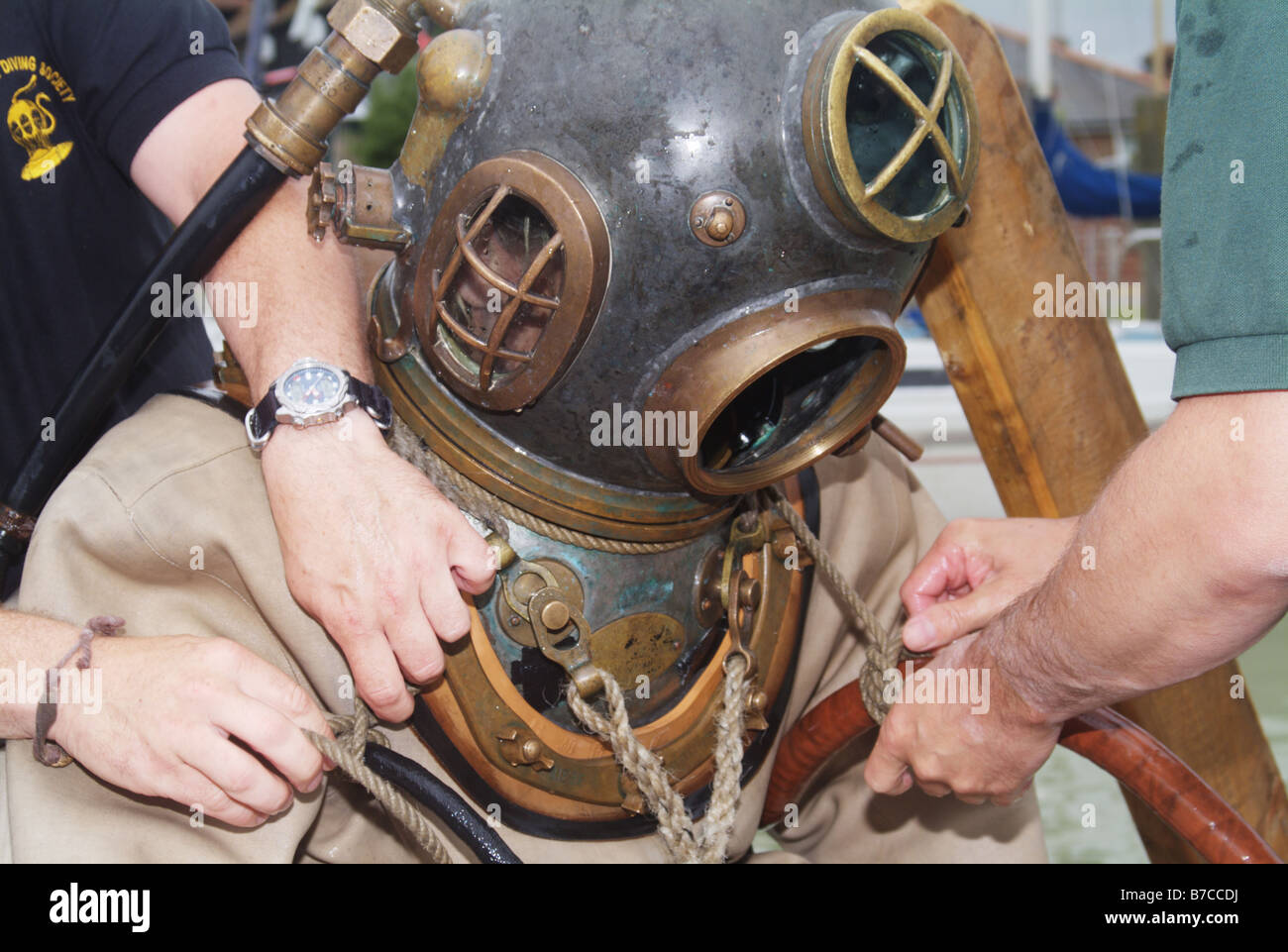 dressing female diver old antique diving kit suit exhibition River ...